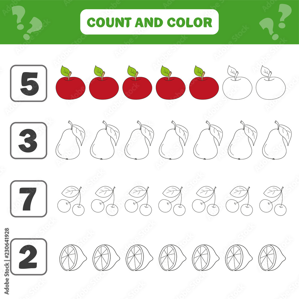 Mathematics worksheet for kids. Count and color educational children ...