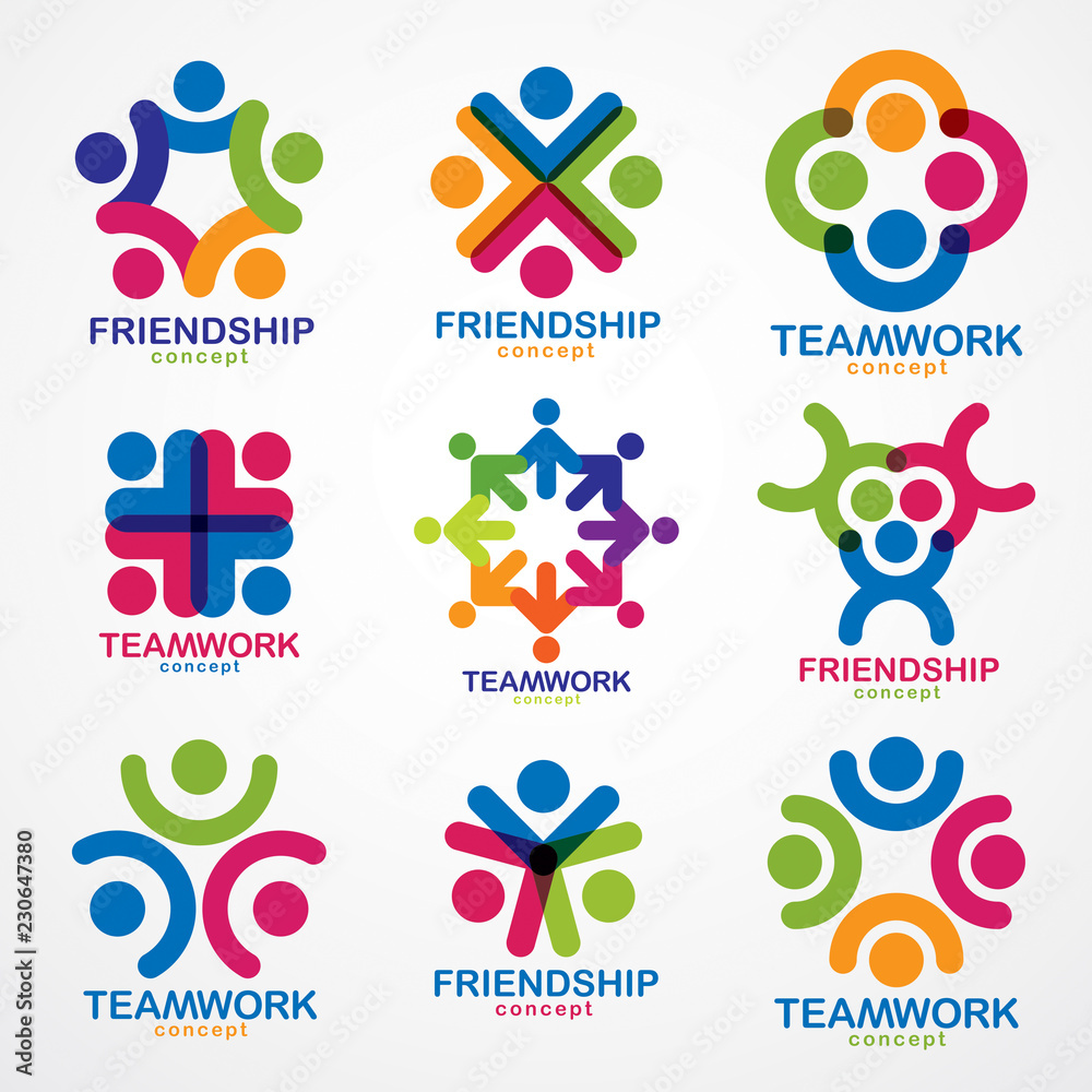 Teamwork and friendship concepts created with simple geometric elements ...