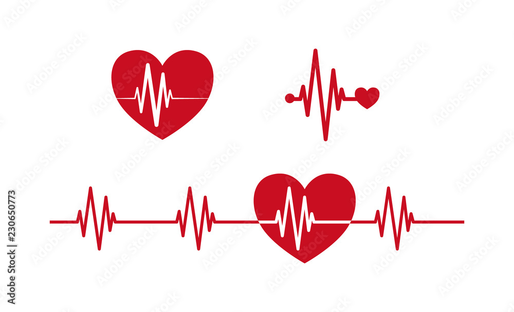 Heartbeat concept icons. Cardiogram ecg line with heart symbol red ...