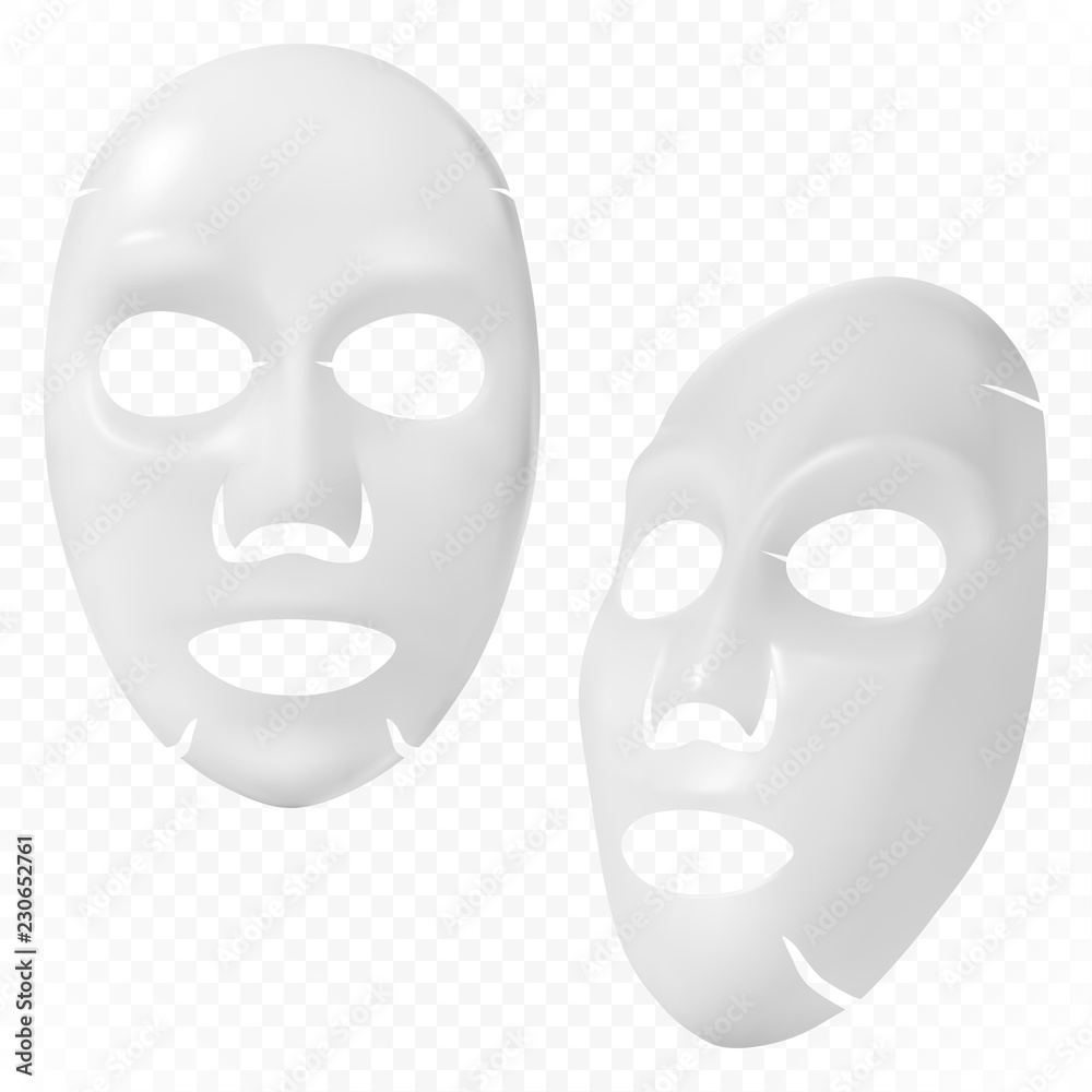 Vector realistic white facial cosmetic sheet mask on transparent ...