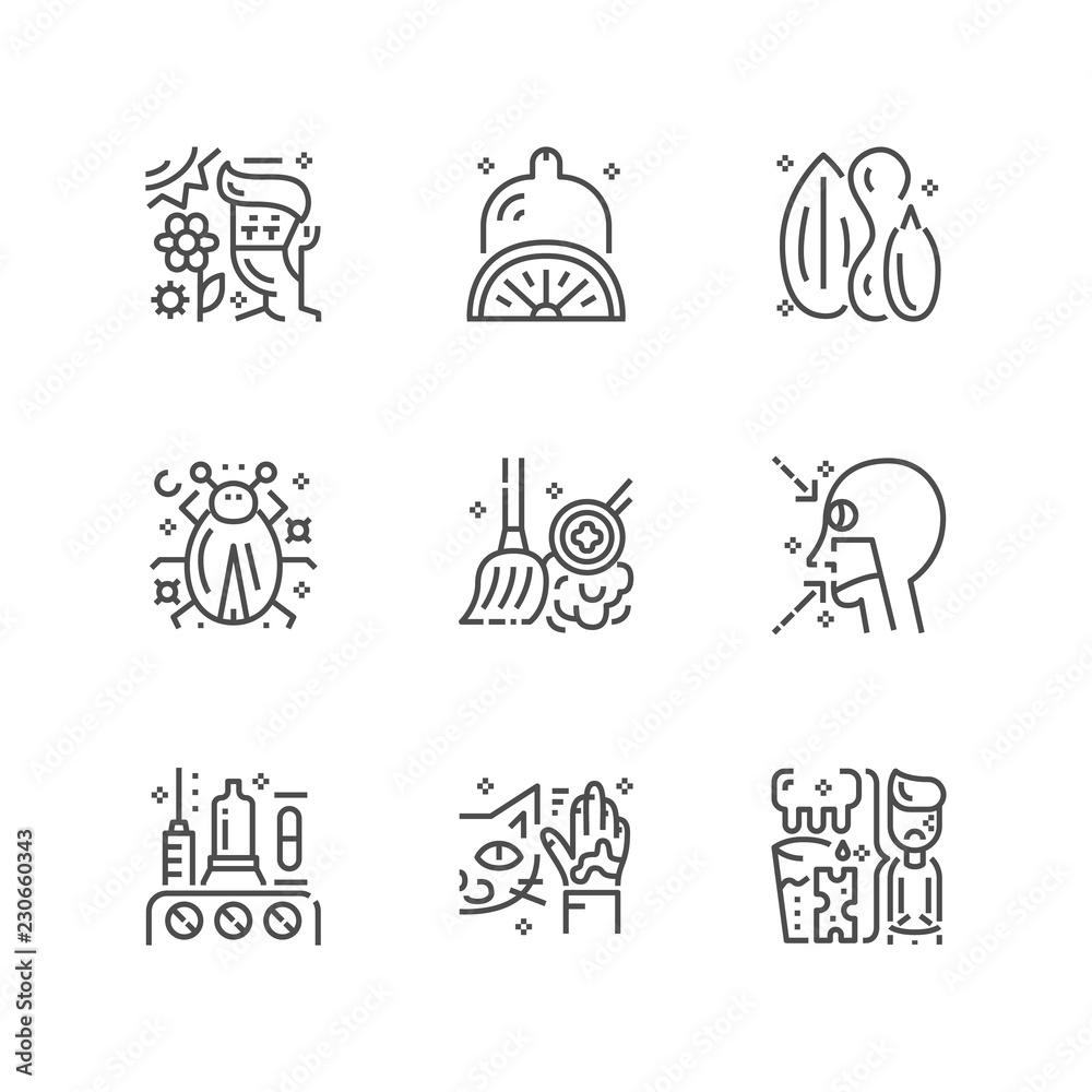Simple set of allergy icons. Premium medicine symbol collection. Vector ...