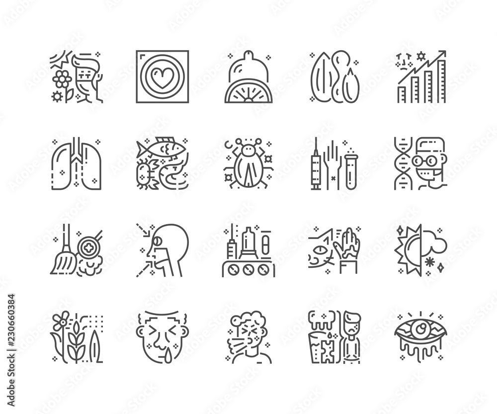 Simple set of allergy icons. Premium medicine symbol collection. Vector ...