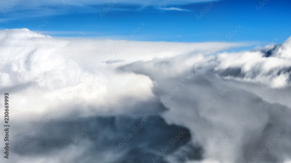 thunderstorm clouds sky aerial view with dramatic storm background panoramic overview from above ...
