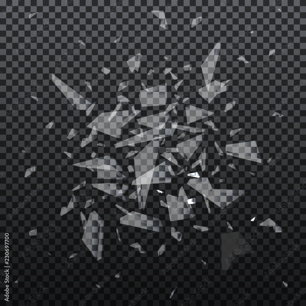 Vector realistic shards of broken glass. Shattered glass pieces ...