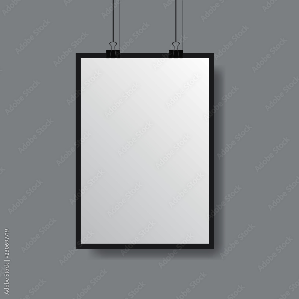Vector poster mock up isolated on grey background with soft shadow ...
