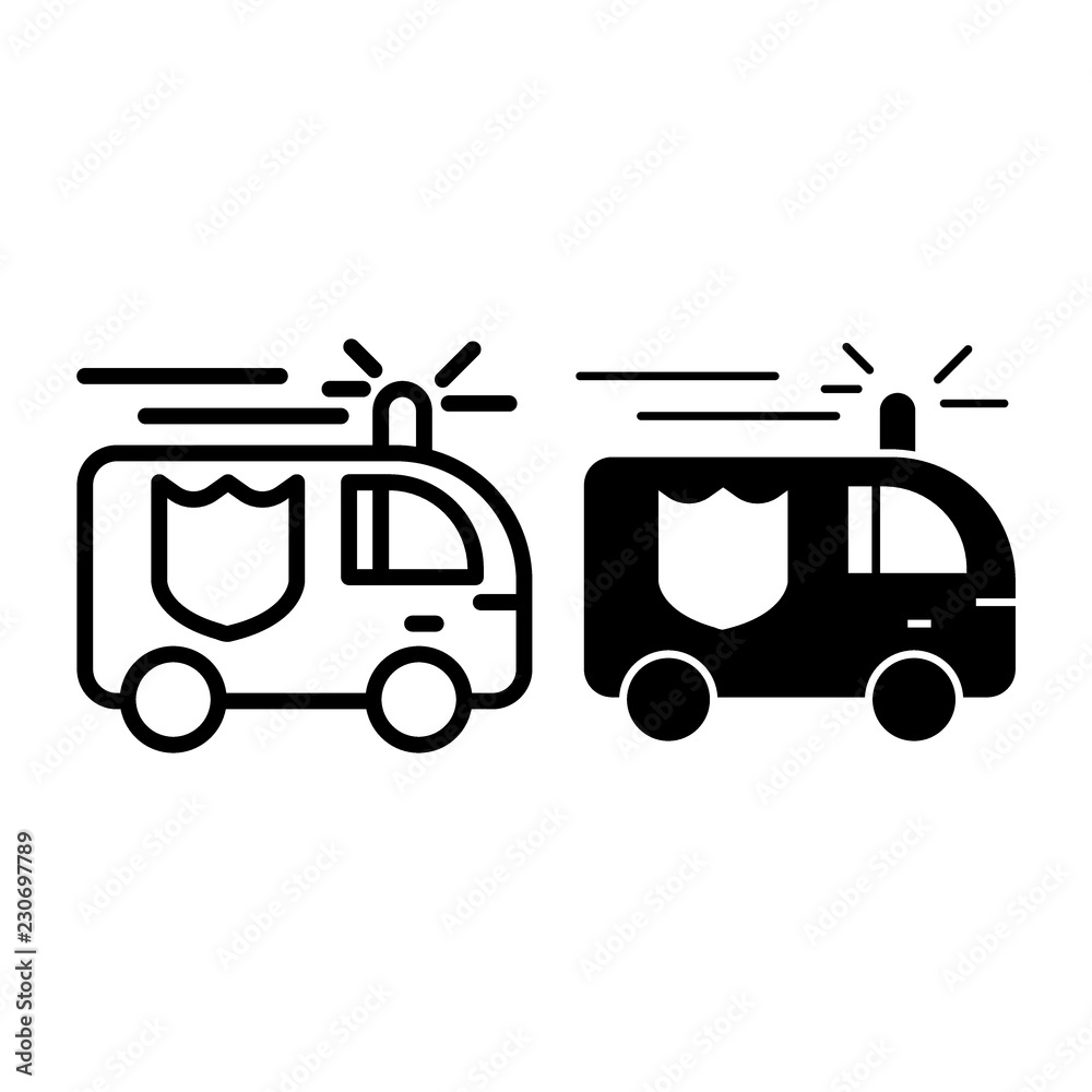 Fire engine line and glyph icon. Fire truck vector illustration ...