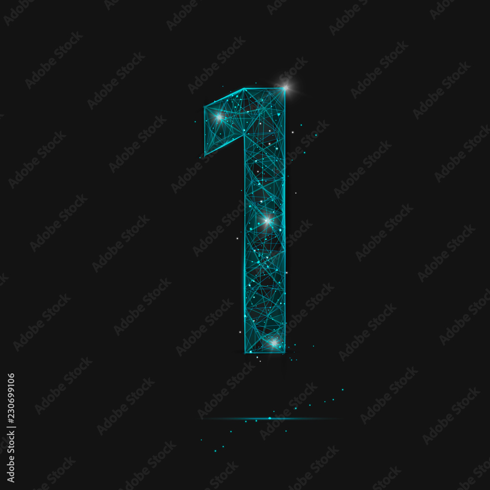 Abstract isolated blue image of a number one. Polygonal illustration ...