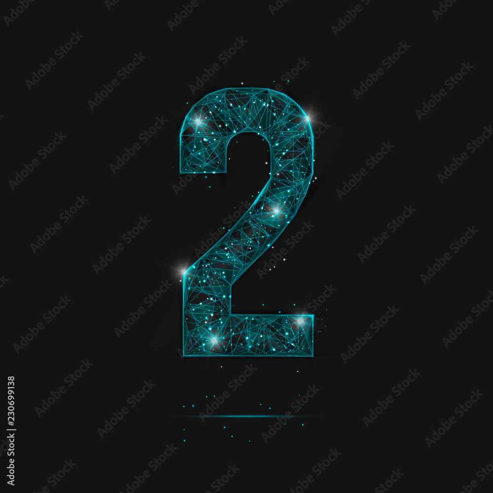 Abstract isolated blue image of a number two. Polygonal illustration ...