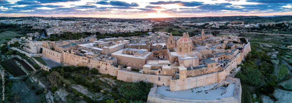 Aerial drone photo - Ancient medieval walled city of Mdina, Malta. This ...
