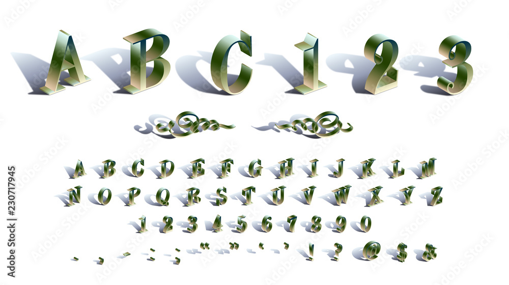 Type-X Font: illustrated soft-ISO (20-degrees) metallic extruded 50 ...