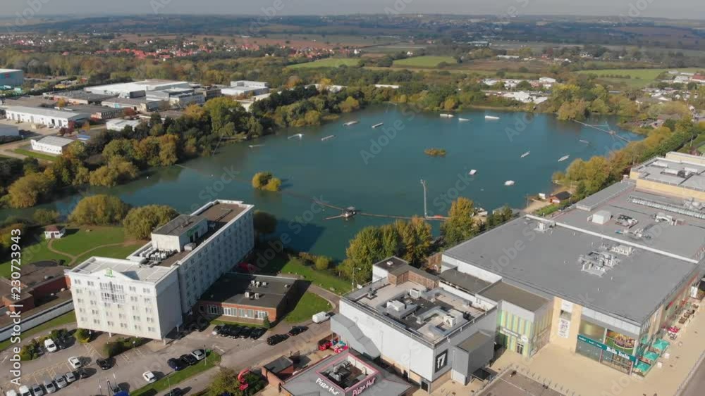 An aerial view of the lake behind the Festival Leisure Park in Basildon ...
