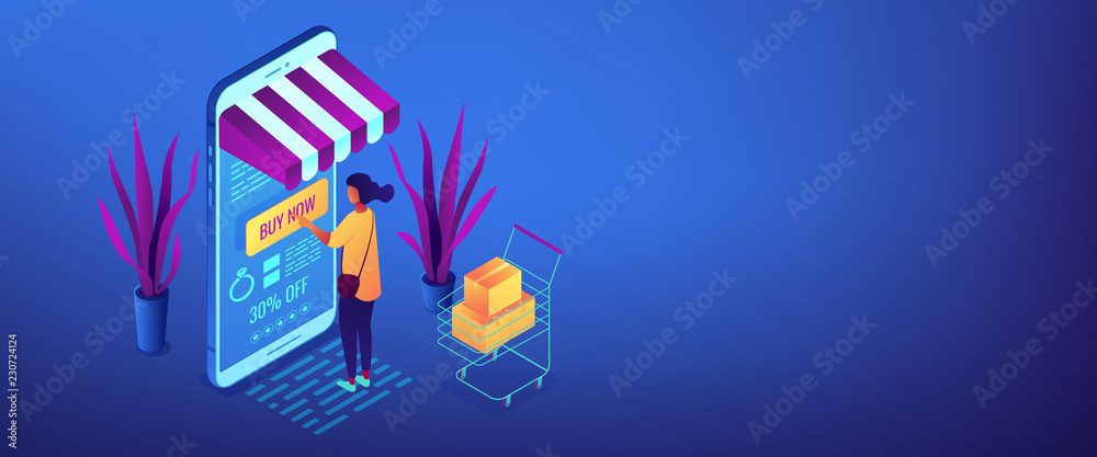 Online purchase concept isometric 3D banner header. Stock Vector ...