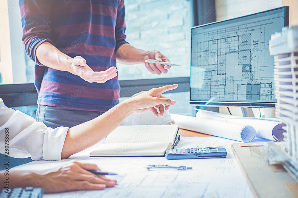 Architect Engineer Design Working on Blueprint Planning Concept ...