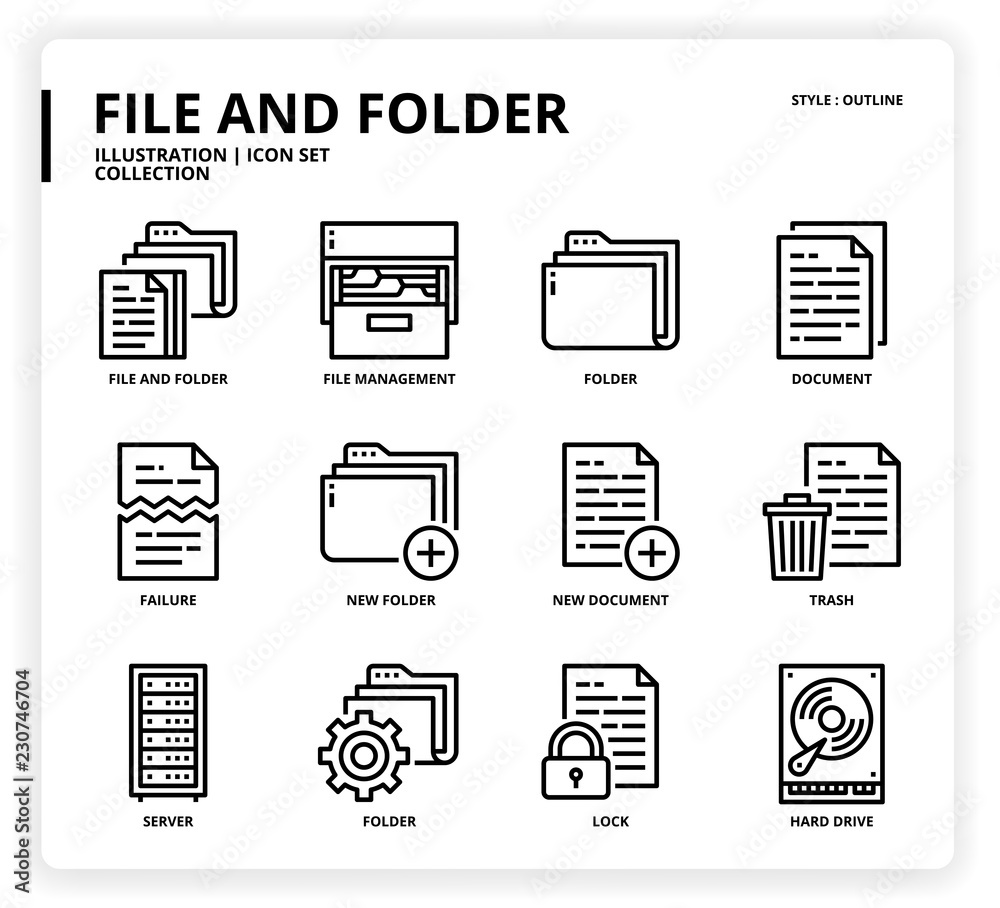 File and folder icon set Stock Vector | Adobe Stock