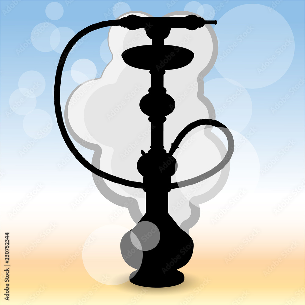 Realistic silhouette hookah vector ilustration on blured beach ...