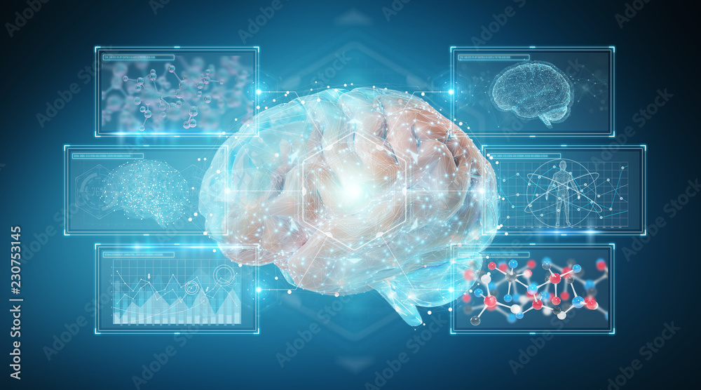 Digital 3D projection of a human brain 3D rendering Stock Illustration ...