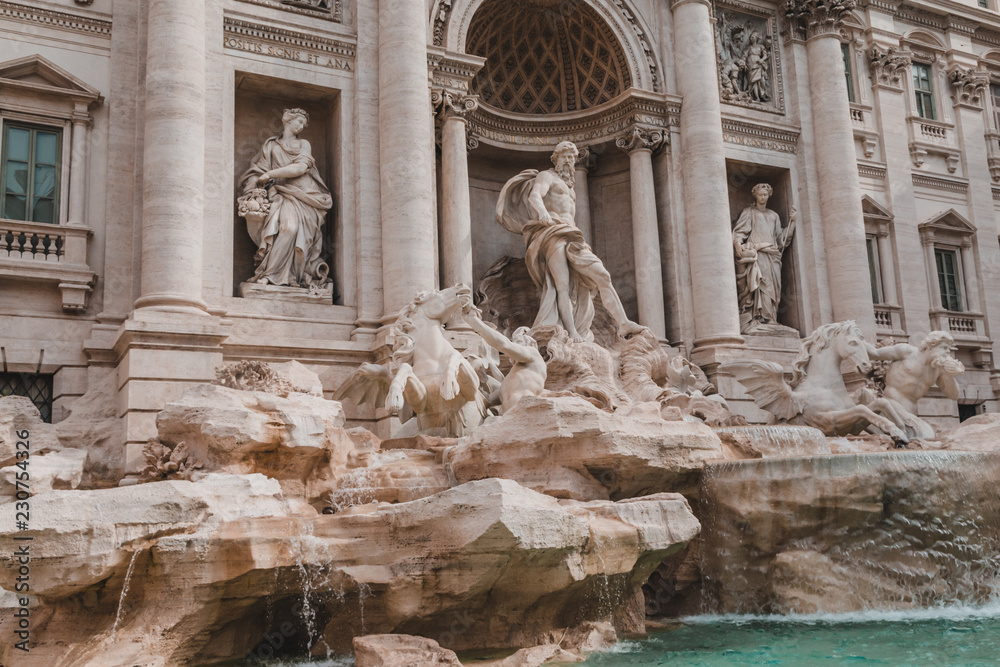 Amazing Trevi Fountain ( Fontana di Trevi ) at sunset. Baroque fountain ...