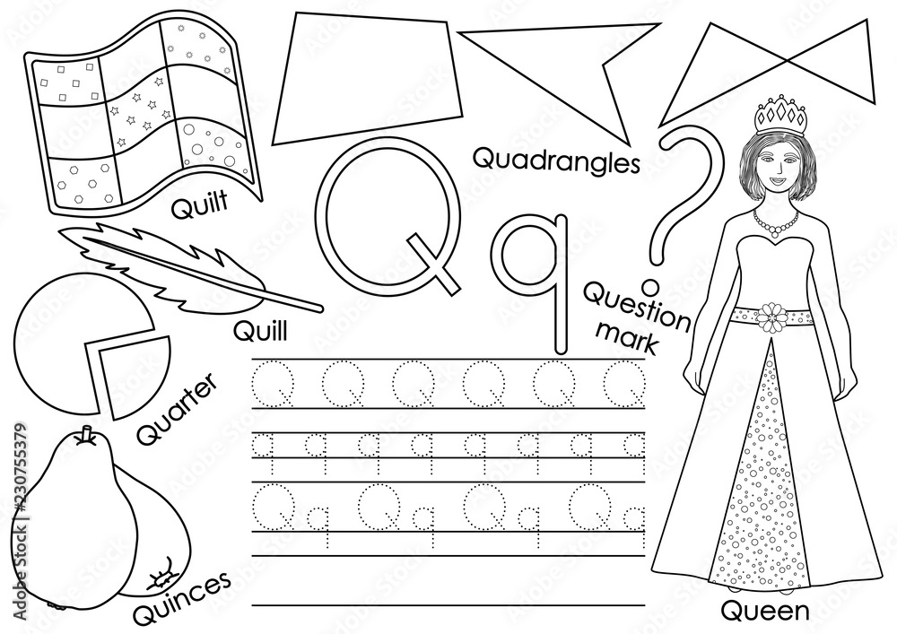 Letter Q. Learning English alphabet. Writing practice of capital and ...