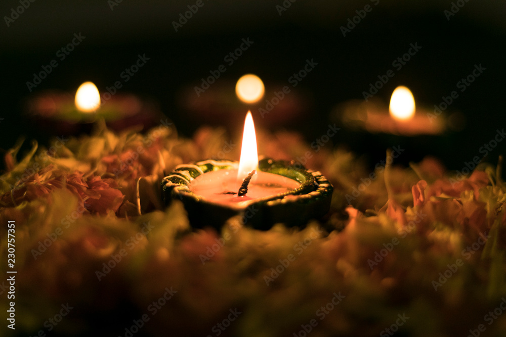 Diya lit for celebration of Diwali in India, the festival of lights ...