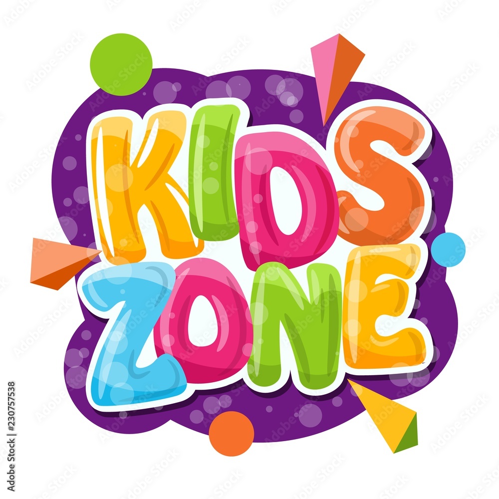 Kids zone cartoon inscription on a white background. Vector ...