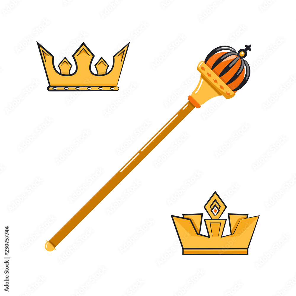 Vector illustration of cartoon scepter and crowns Stock Vector | Adobe ...