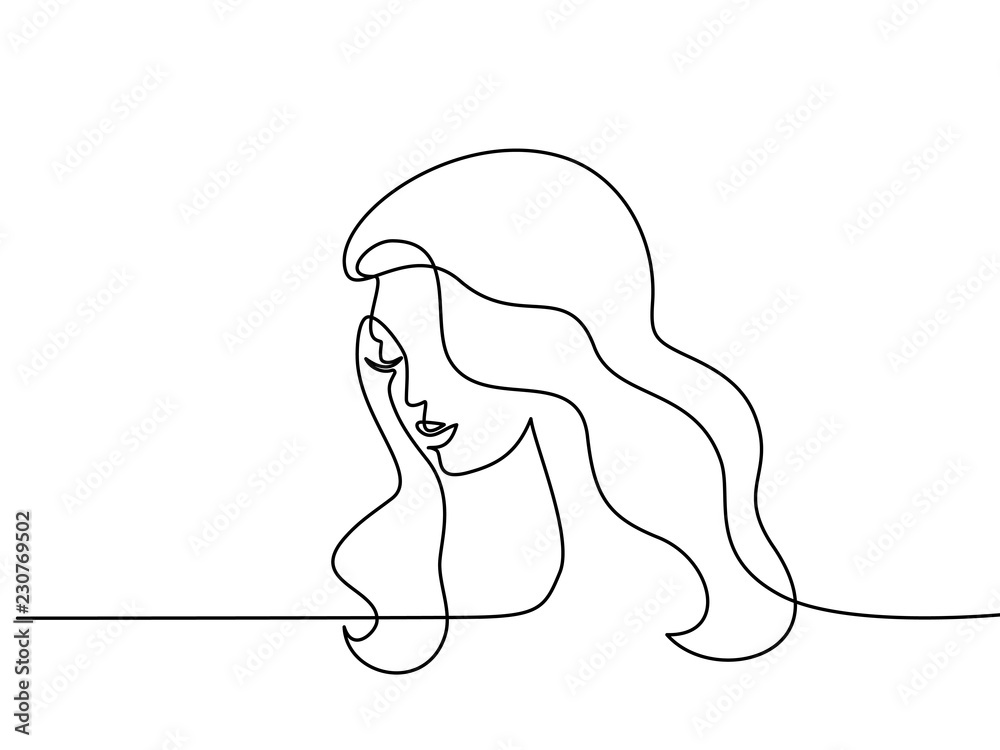 Continuous one line drawing. Abstract portrait of pretty young woman ...