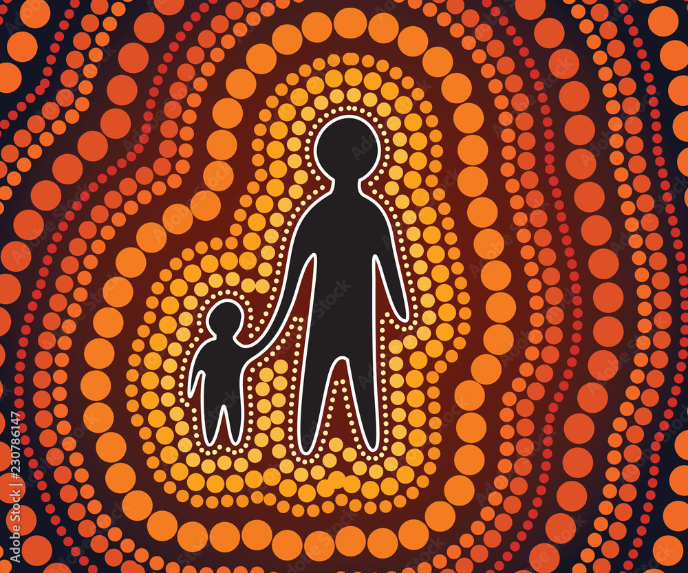 Aboriginal art vector painting - father and son concept Stock Vector ...