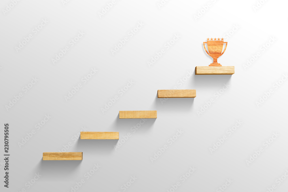 Big trophy on stair, business successful concept Stock Photo | Adobe Stock