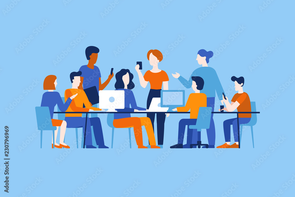 Vector illustration in flat simple style with characters - app and ...