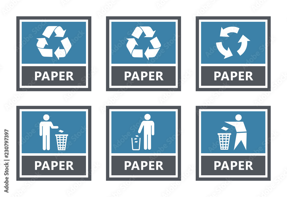 paper recycling symbols, waste sorting icons set Stock Vector | Adobe Stock