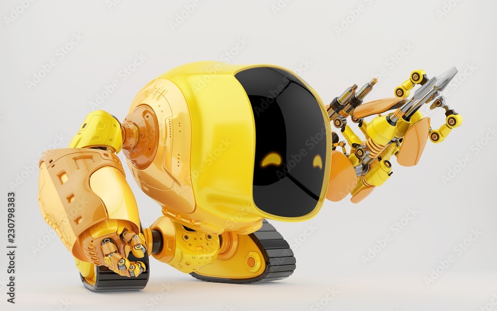 Emotional robotic slogger in side angle with functional tool arm 3d ...