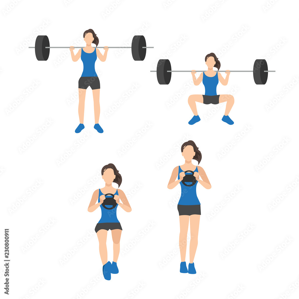 Workout girl set. Woman doing fitness and yoga exercises. Lunges and ...