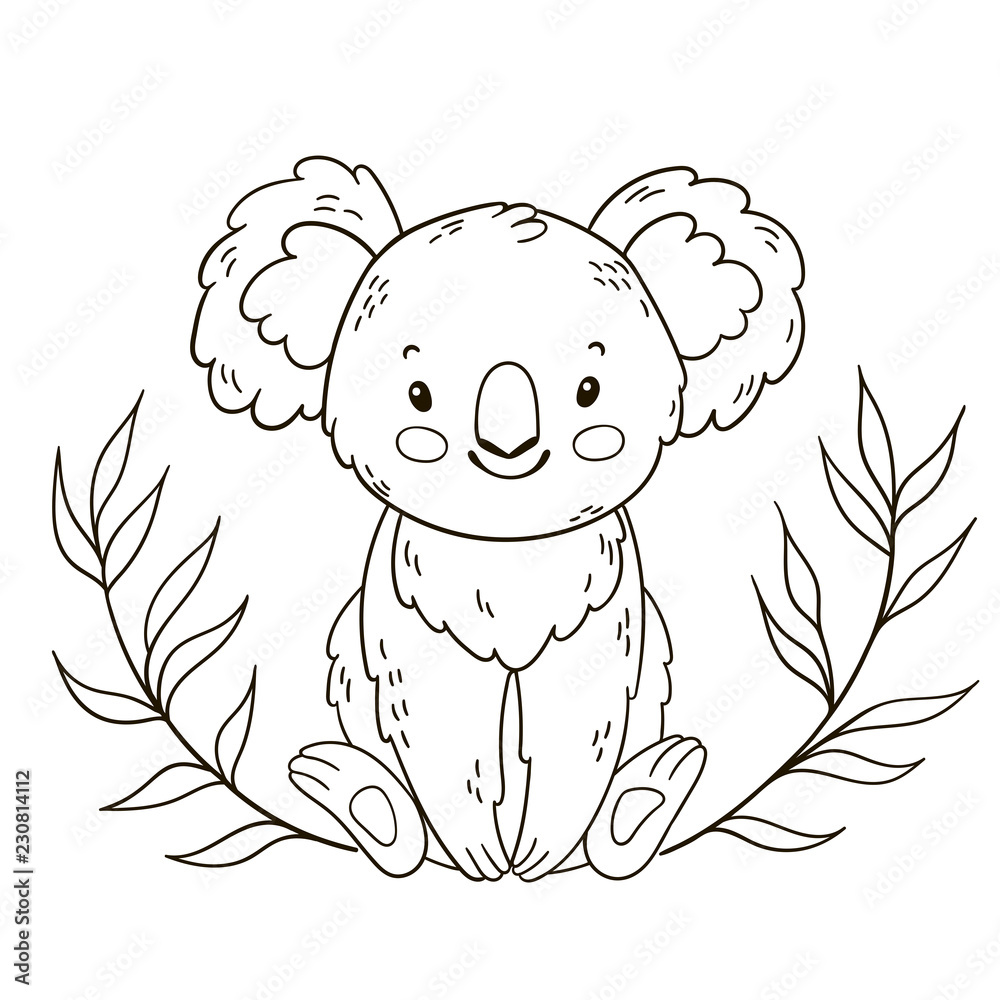 Fototapeta Śliczny Australijski Koala Niedźwiedź. Czarno-biały ... Fototapeta Śliczny Australijski Koala Niedźwiedź. Czarno-biały ...