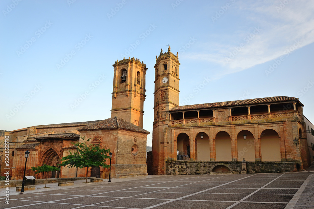 Alcaraz, Spain - October 21, 2018: The tower of the Church of the Holy ...