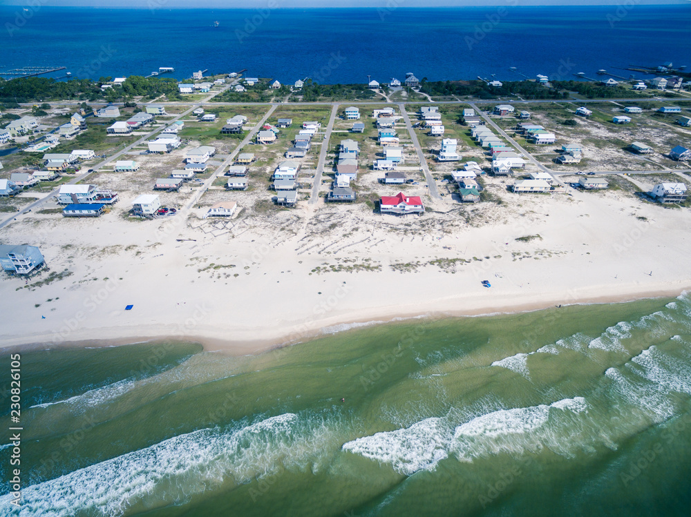 Drone/Aerial ocean photograph of the Gulf Shores/Fort Morgan peninsula ...