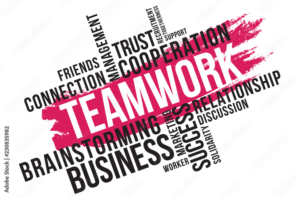 Teamwork word cloud collage. Collaboration, social network concept ...