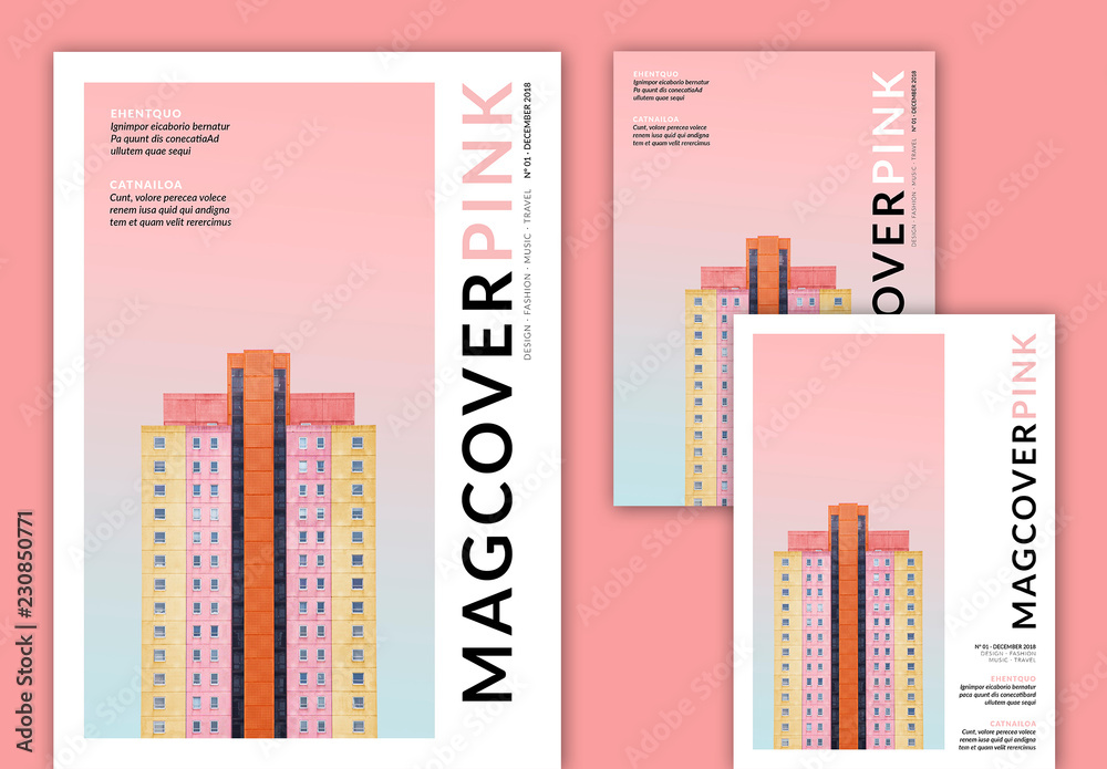 Magazine Cover Layouts with Pink Accents Stock Template | Adobe Stock