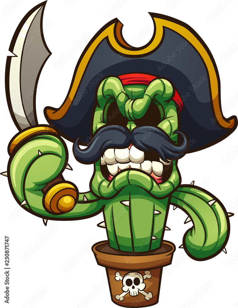 Angry cactus pirate. Vector clip art illustration with simple gradients ...