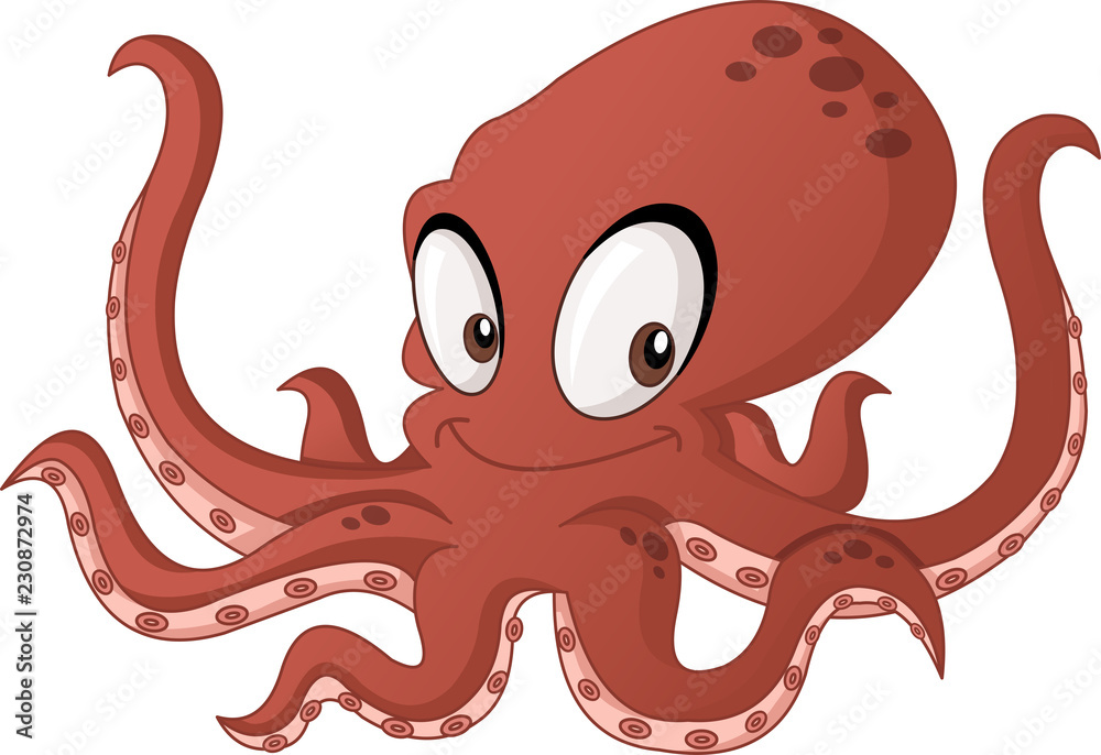 Cartoon cute Octopus. Vector illustration of funny happy animal. Stock ...
