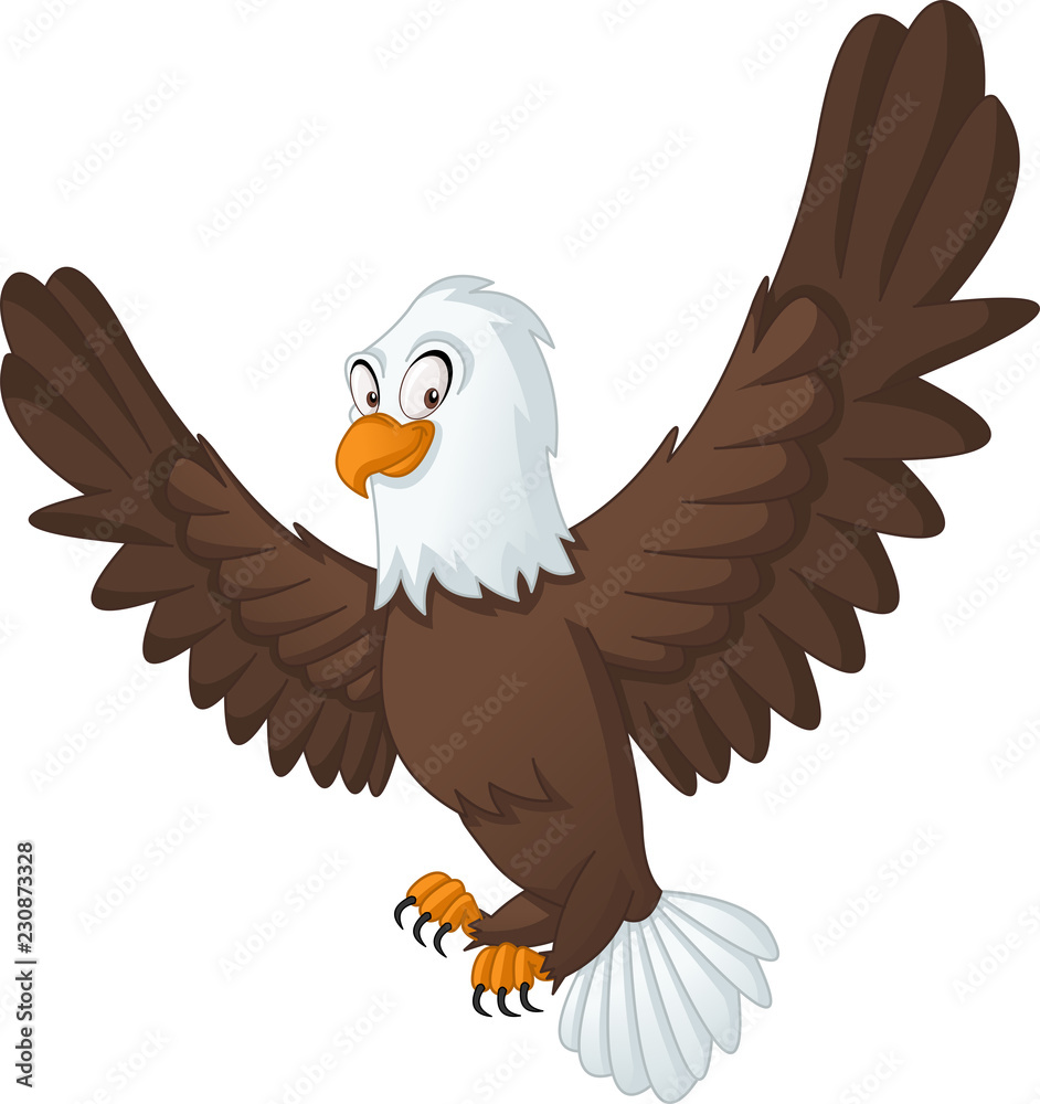 Cartoon cute bald eagle. Vector illustration of funny happy animal ...