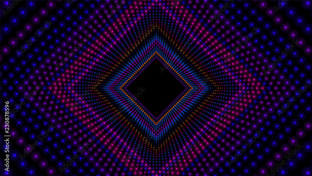Vector infinite rhombic or square colorful tunnel of shining flares ...