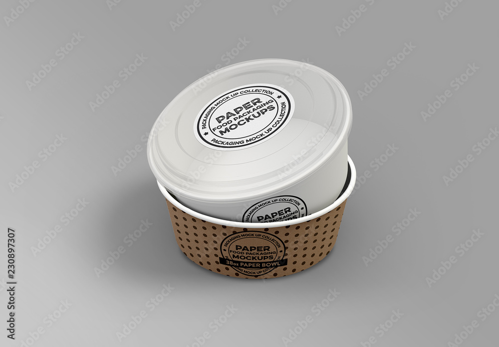 Stack of Paper Bowls with Clear Lids Mockup Stock Template | Adobe Stock