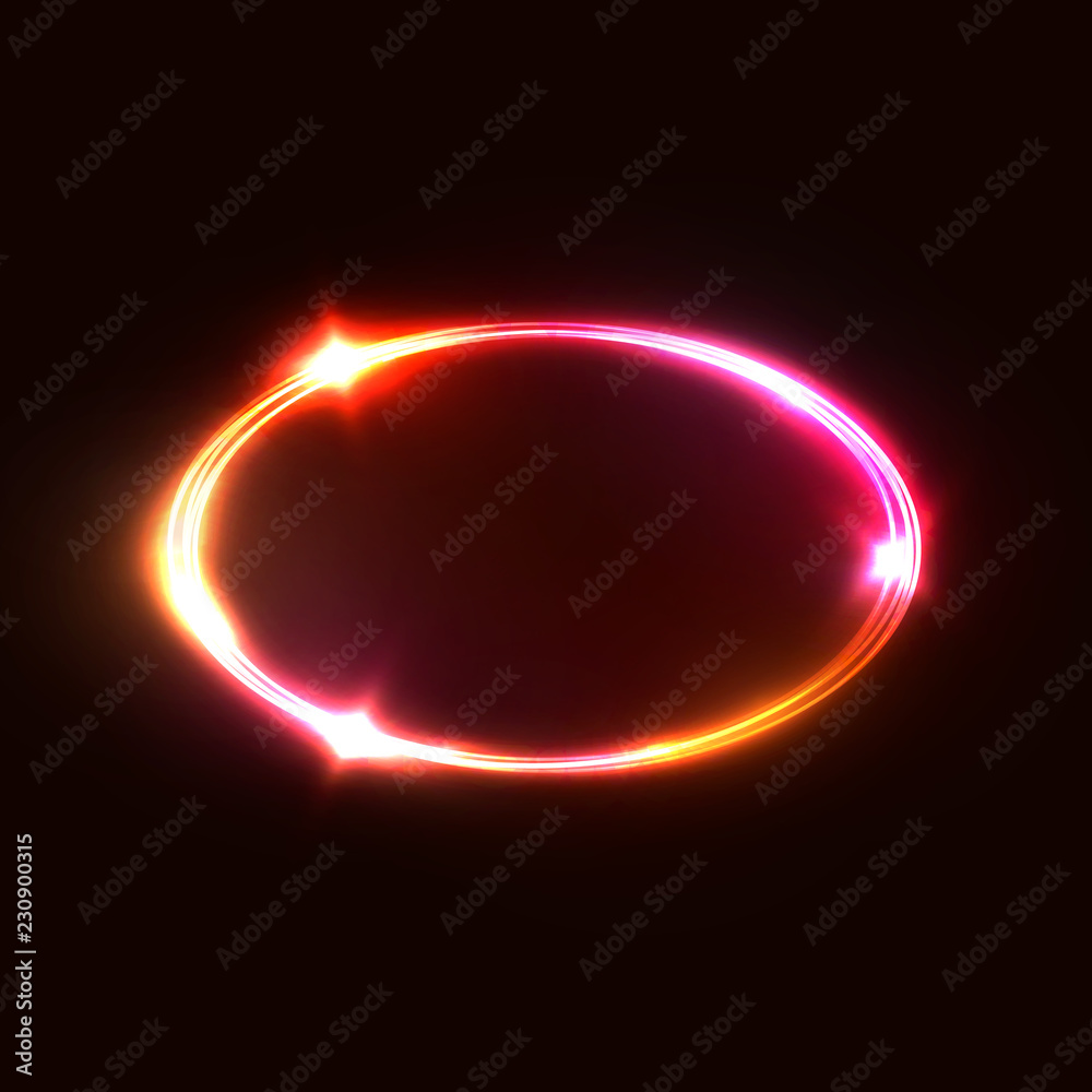 Oval frame. Neon sign with light sparkles. Glowing logo design. Pink ...