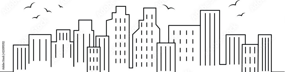 City landscape template. Thin line City landscape. Cityscape, city ...