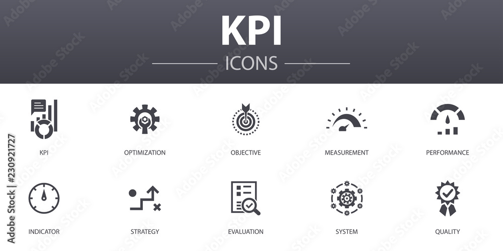 KPI simple concept icons set. Contains such icons as optimization ...