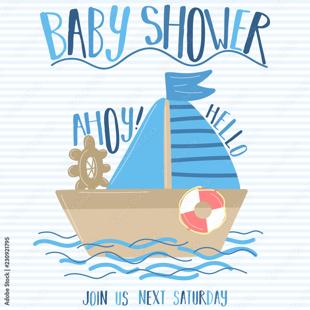 Vector image of a boat and sail with the inscription Baby Shower and ...