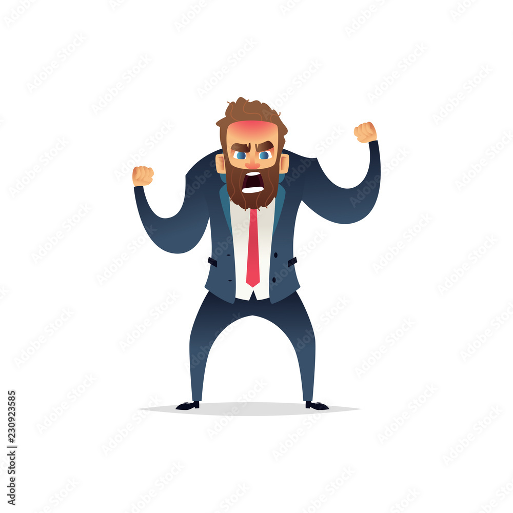 Angry bearded businessman in a rage. The manager is mad and angry ...