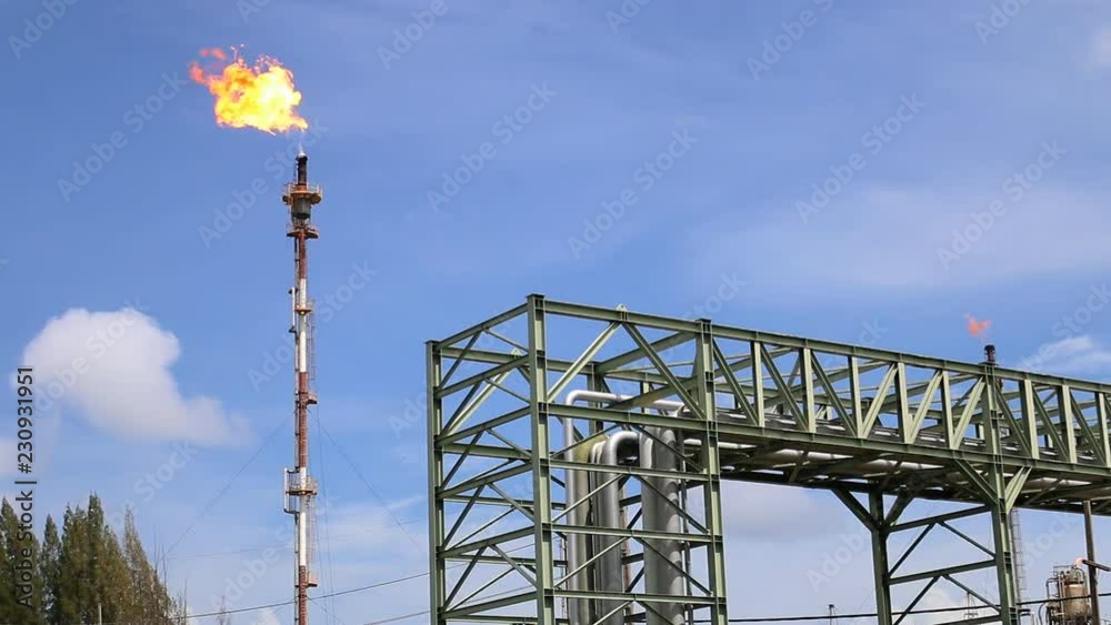 Fire on flare stack at oil and gas central processing platform release ...