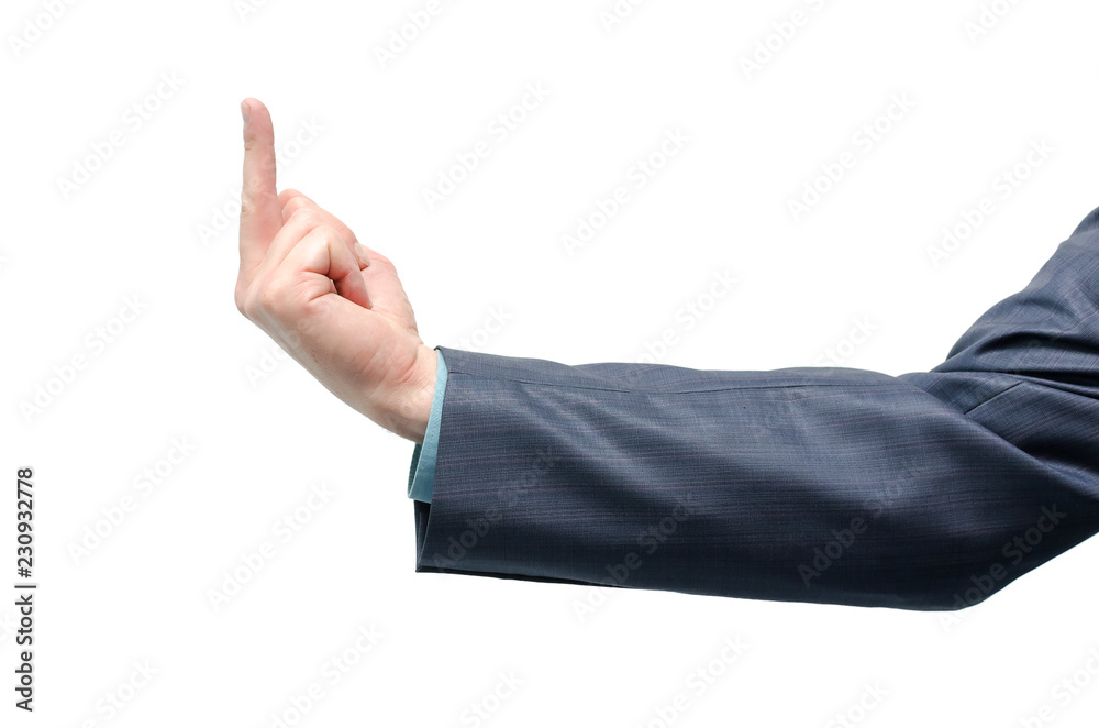 Businessman hand is showing a middle finger sign isolated on white ...