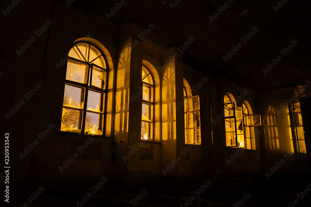 Broken House Window At Night